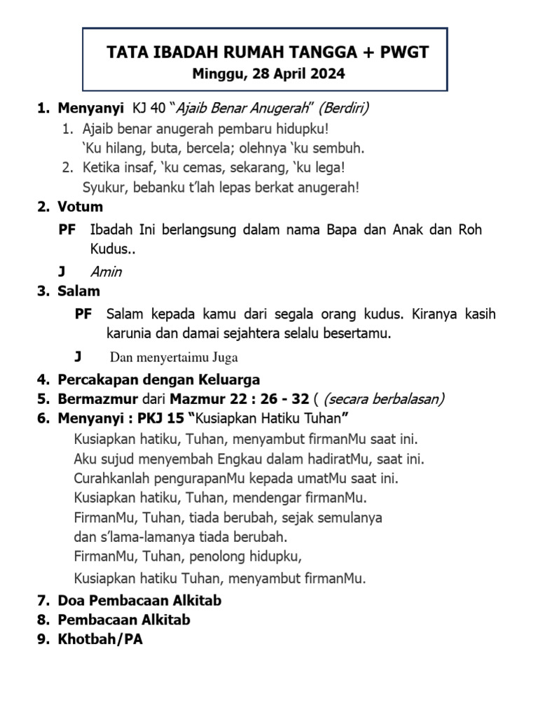 TATA IBADAH RUMAH TANGGA 28 April | PDF