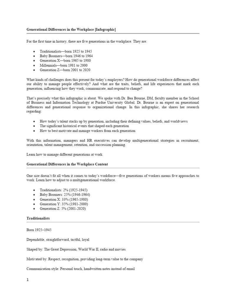 Generational Differences in The Workplace | PDF | Millennials | Baby ...