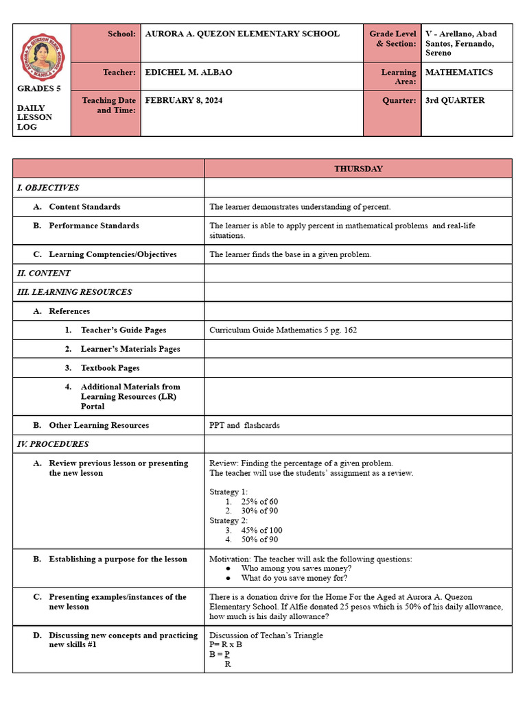 LP G5 Math W2 Thurs | PDF | Learning | Teachers