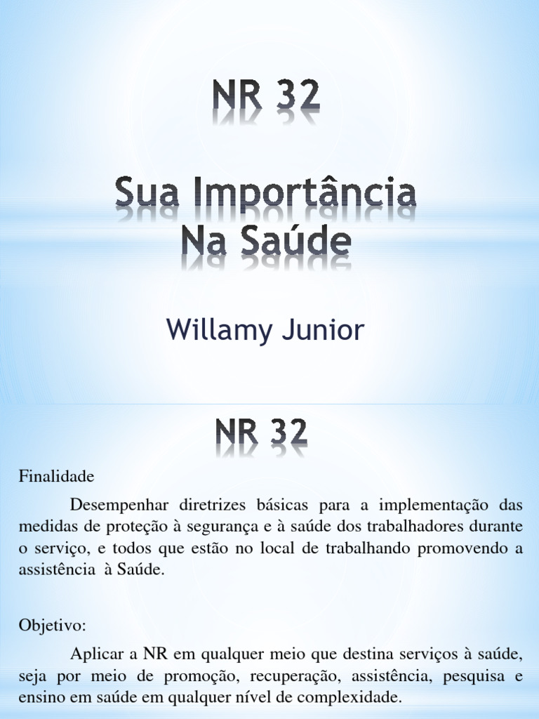 Importância NR 32 - 240405 - 230828 | PDF | Genética | Infecção