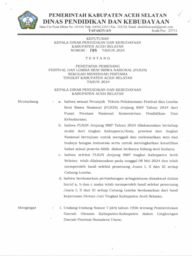 SK Pemenang Fls2n 2024 | PDF