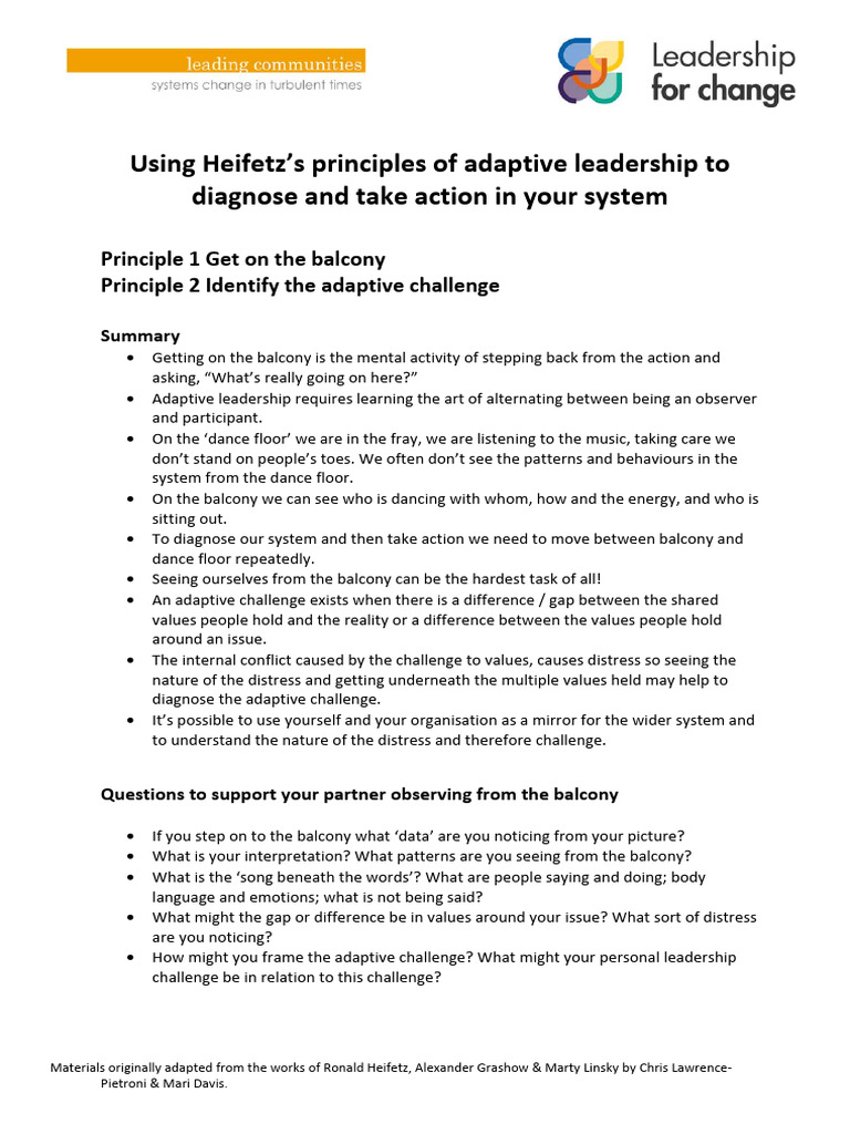 9 Using Heifetzs Principles of Adaptive Leadership To Diagnose ...
