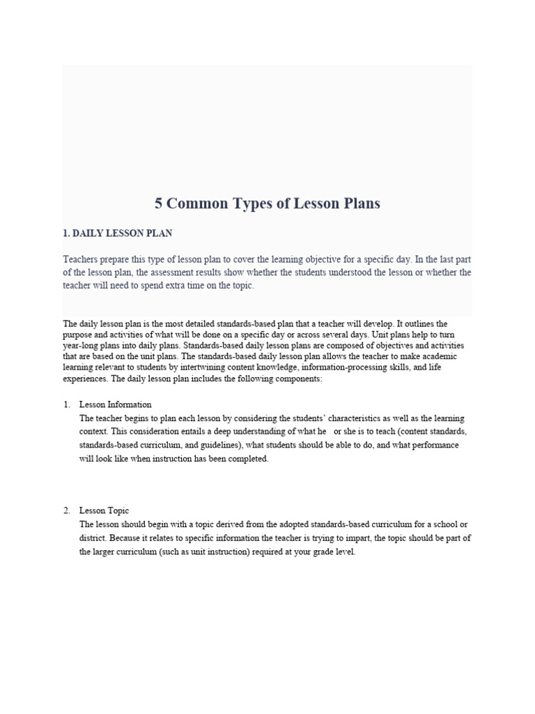 5 Common Types of Lesson Plans | PDF | Lesson Plan | Educational Assessment
