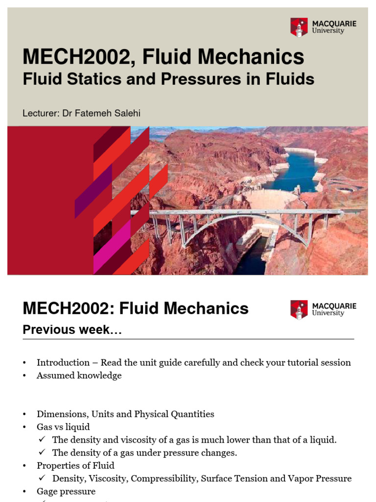 Week 02 MECH2002 Lecture Slides | PDF | Pressure | Atmosphere Of Earth