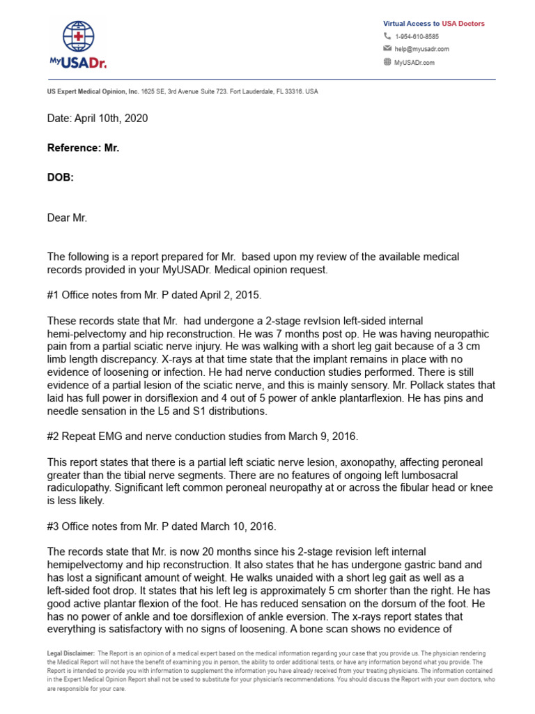 Myusadr Orthopedic Sample Report | PDF | Lower Limb Anatomy | Human Anatomy