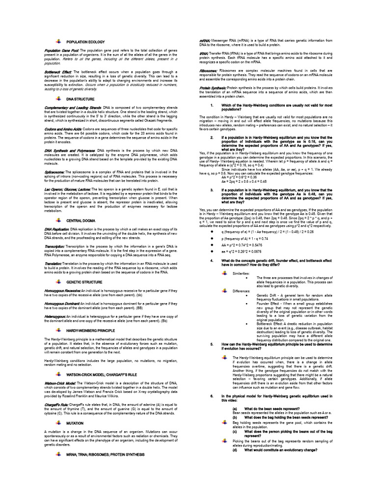 Genetics Reviewer | PDF | Translation (Biology) | Gene