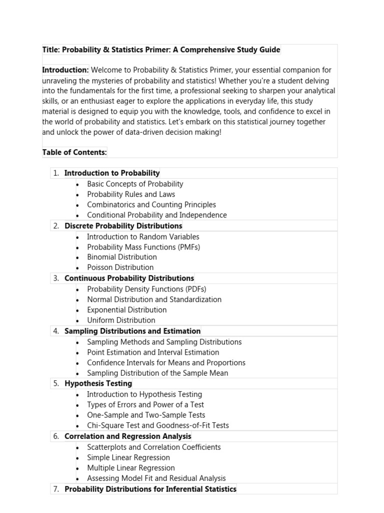 Probability & Statistics Study Guide | PDF | Statistics | Probability ...