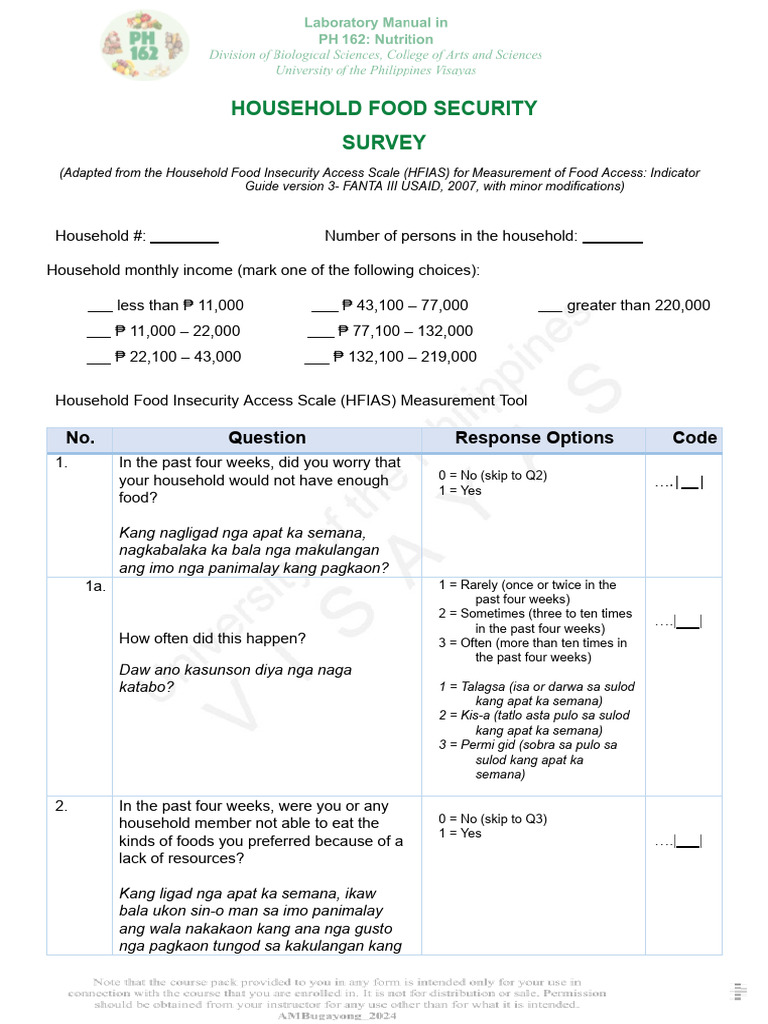Household Food Security Survey | PDF