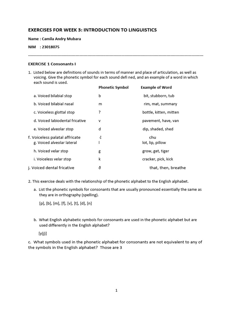 Itl Exercises | PDF | Consonant | Phonetics