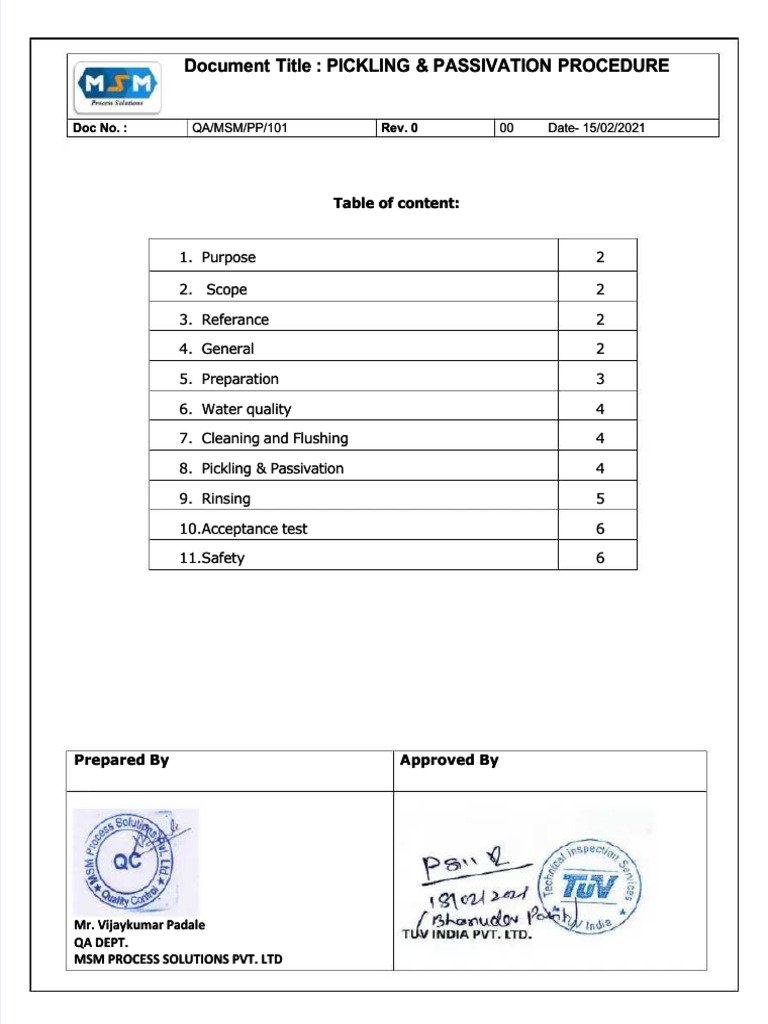 Pickling Amp Passivation Procedure Main Compress | PDF