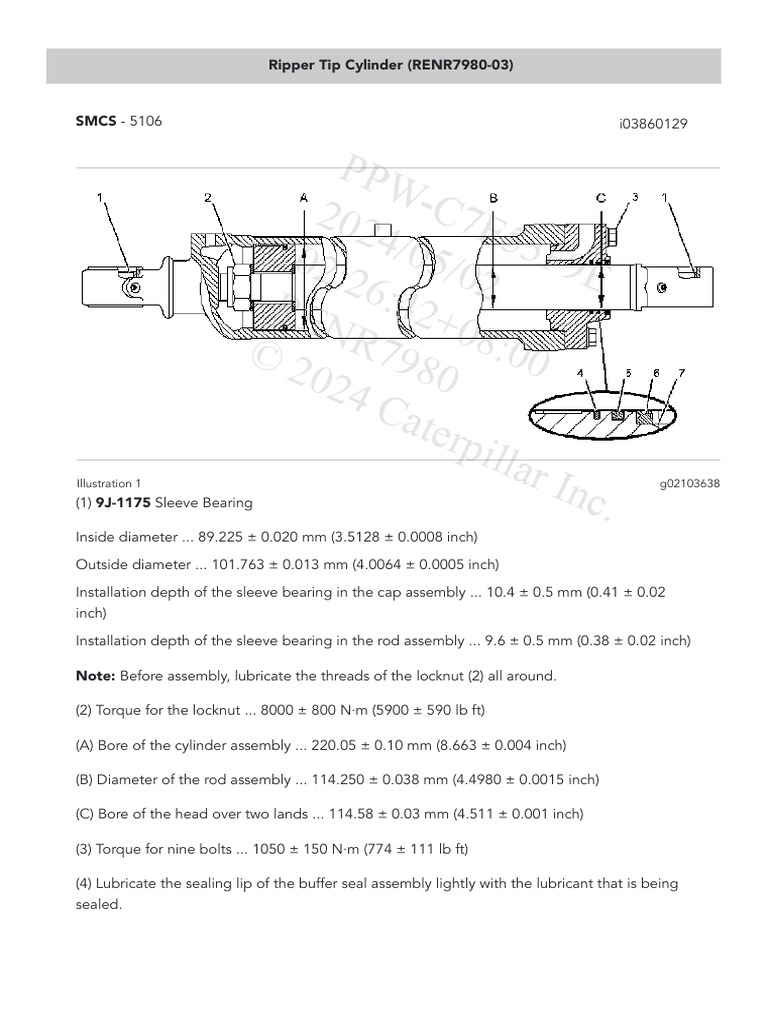 Ripper Tip Cylinder Spec | PDF | Engine Technology | Internal ...