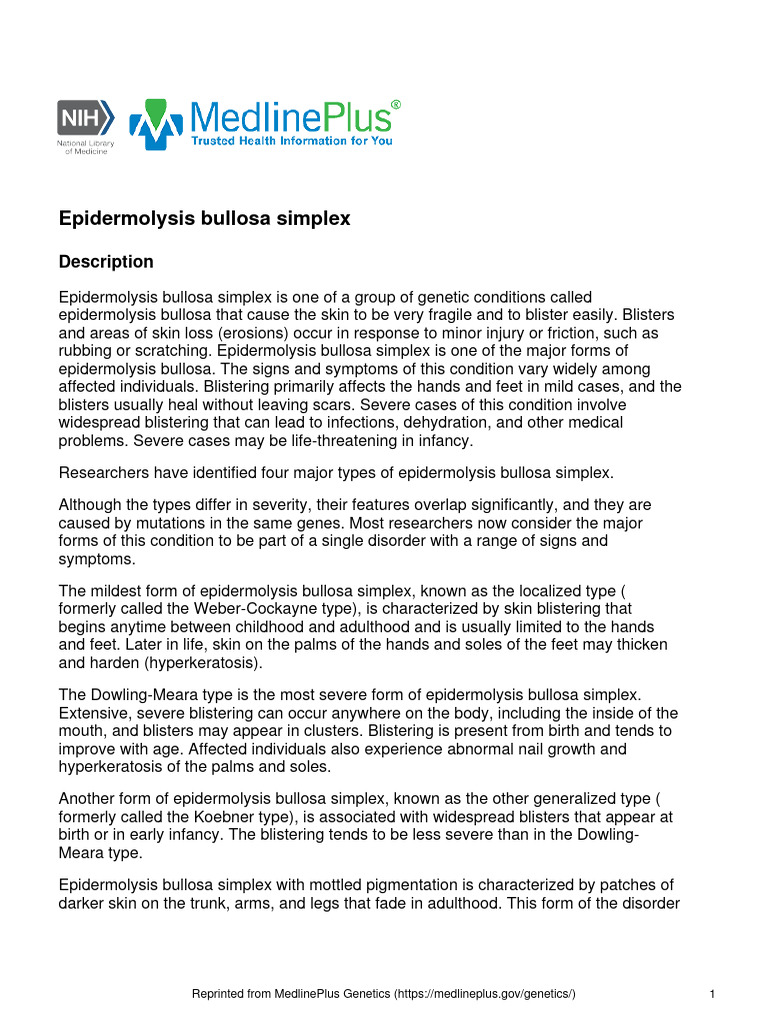 Epidermolysis Bullosa Simplex | PDF | Genetic Disorder | Diseases And ...