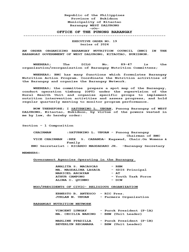 BNC Executive Order | PDF | Government Related Organizations | Governance