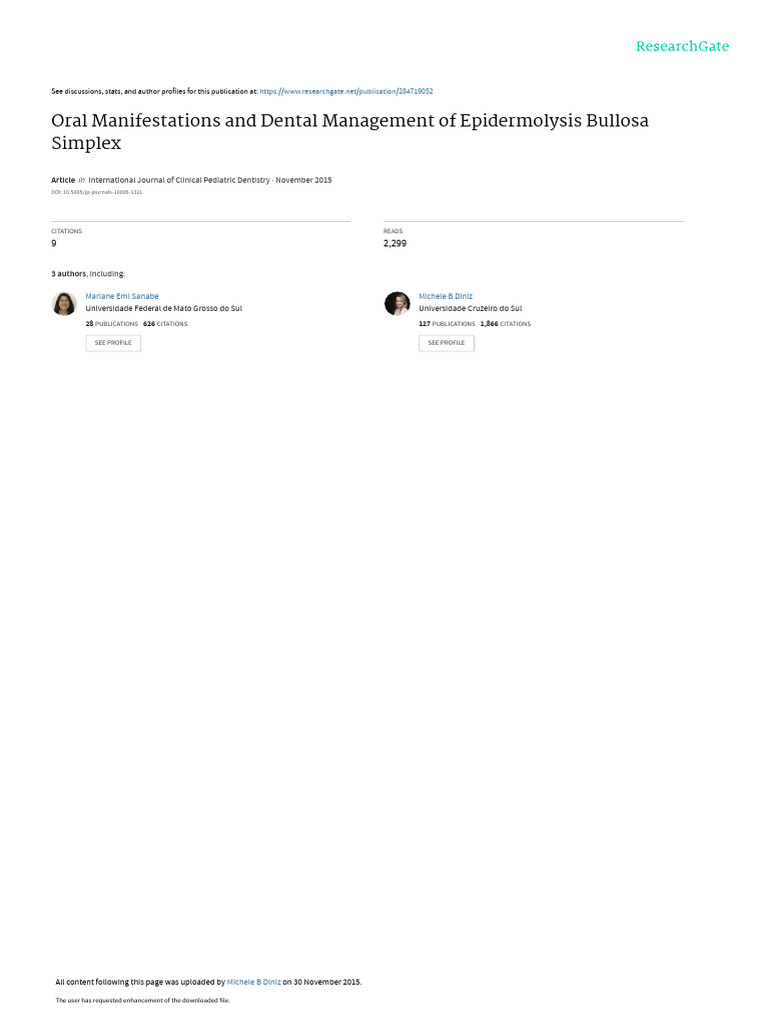 Oral Manifestations and Dental Management of Epidermolysis Bullosa ...