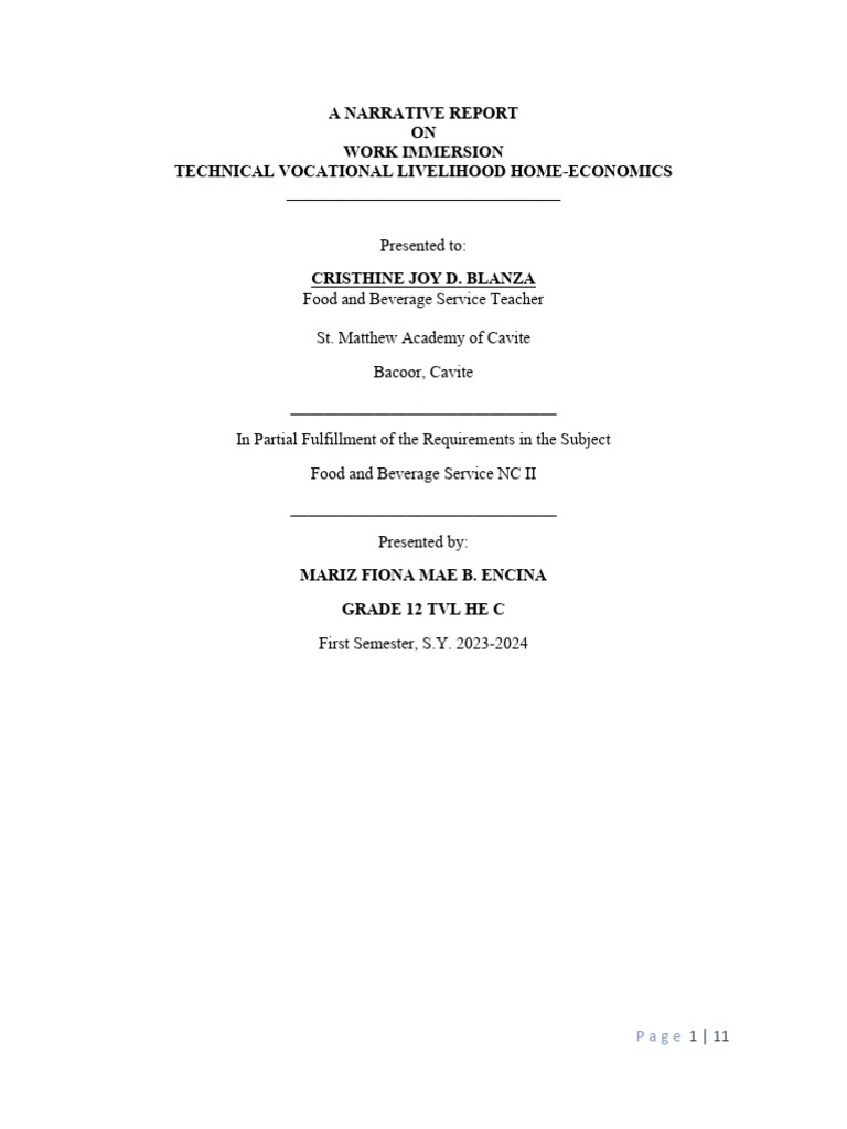 Narrative Report Sample | PDF