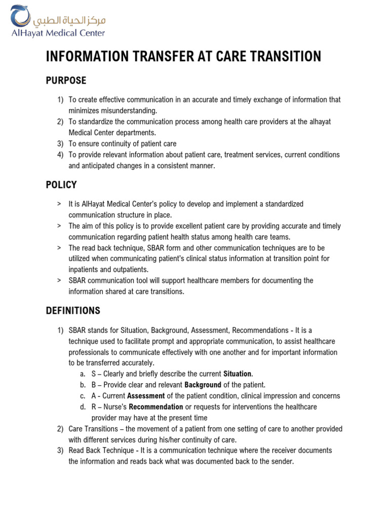 Policy - Information Transfer | PDF | Patient | Health Care