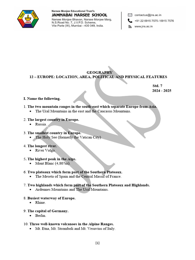 JH EcampusUpload SubjectNote STD 7 GEOGRAPHY EUROPE-LOCATION AREA ...