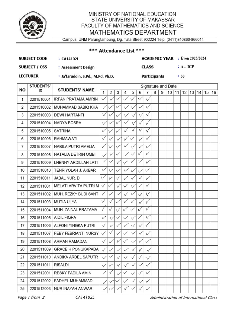2022 - Absen - Ja'faruddin, S.PD., M.Pd. Ph.D. - Assessment Design | PDF