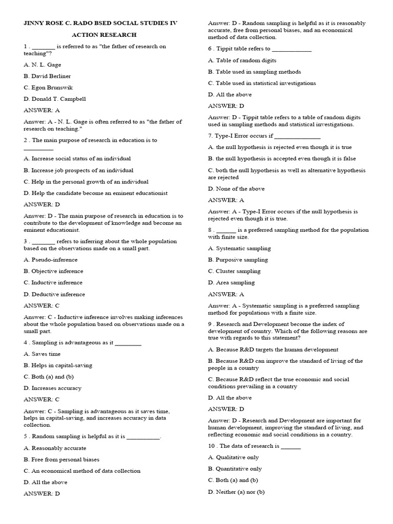 ACTION RESEARCH | PDF | Sampling (Statistics) | Statistics