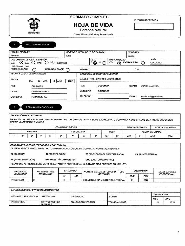 Formato Único de Hoja de Vida SIGEP II | PDF