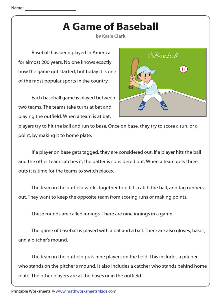 Comprehension - Game of Baseball | PDF | Baseball Field | Batting ...
