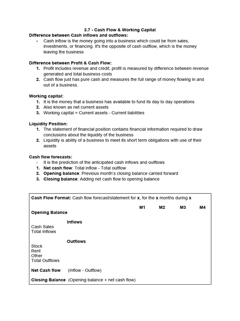 3.7 - Cash Flow & Working Capital | PDF | Finance & Money Management | Law