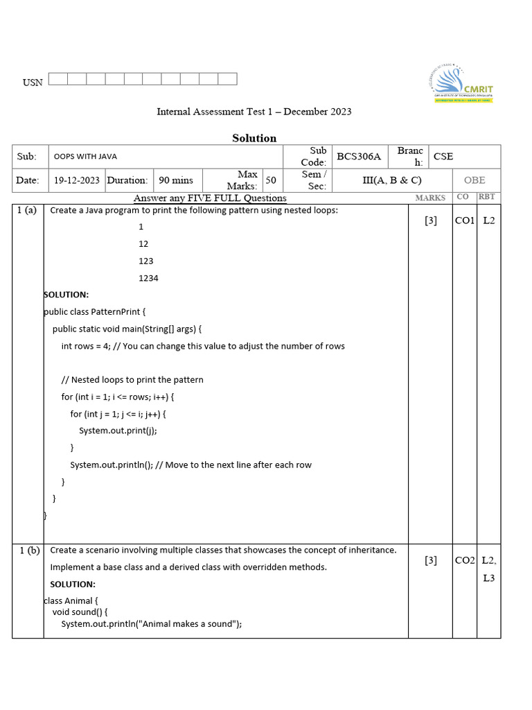 Iat1 Oops | PDF | Computer Programming | Software Engineering