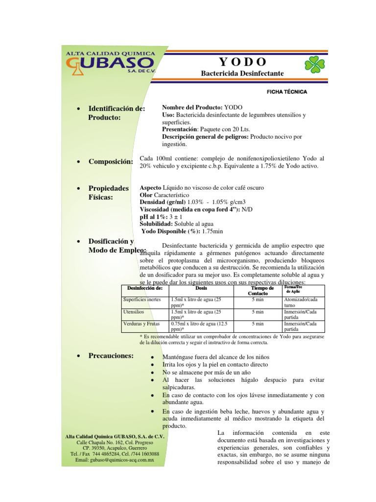 Ficha Tecnica de Yodo | PDF | Yodo | Agua