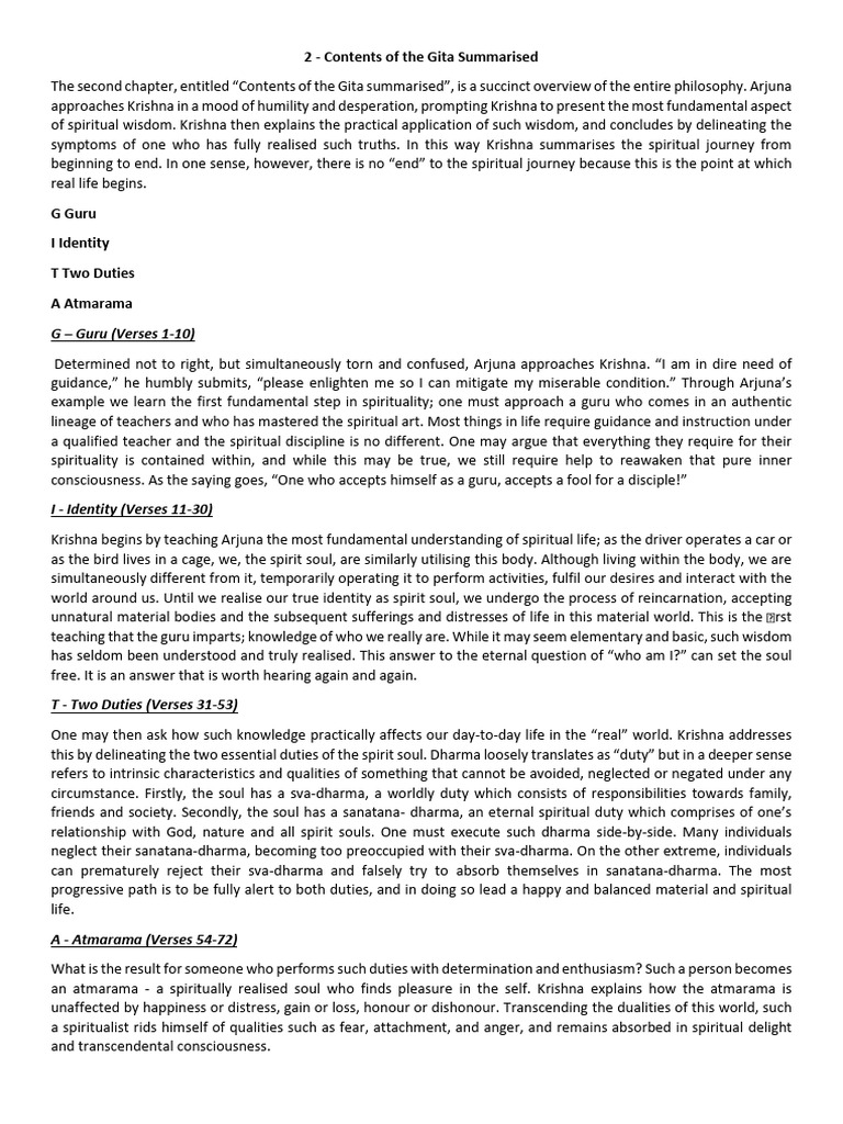 2 Contents of The Gita Summarised | PDF | Bhagavad Gita | Guru