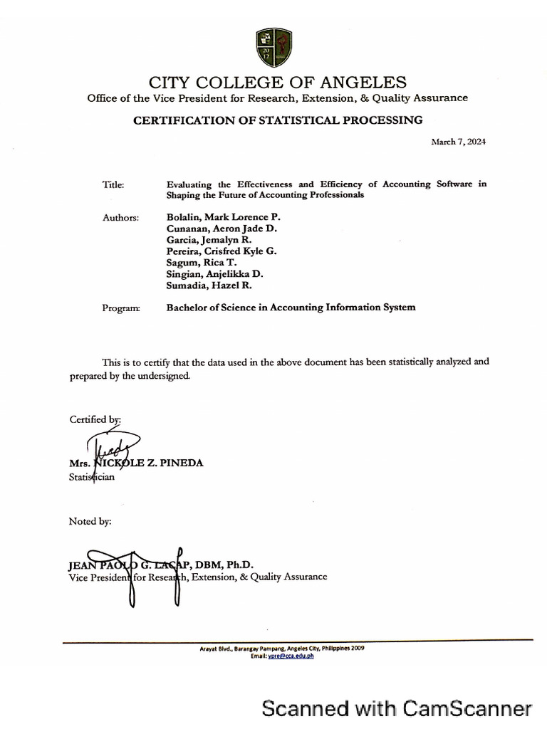 Certificate of Statistical Processing | PDF