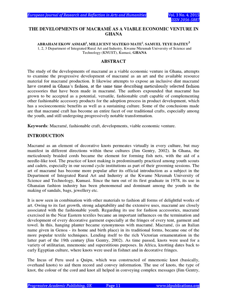 Full-Paper-THE-DEVELOPMENTS-OF-MACRAMÉ-AS-A-VIABLE-ECONOMIC-VENTURE-IN-GHANA | PDF | Yarn | Knot