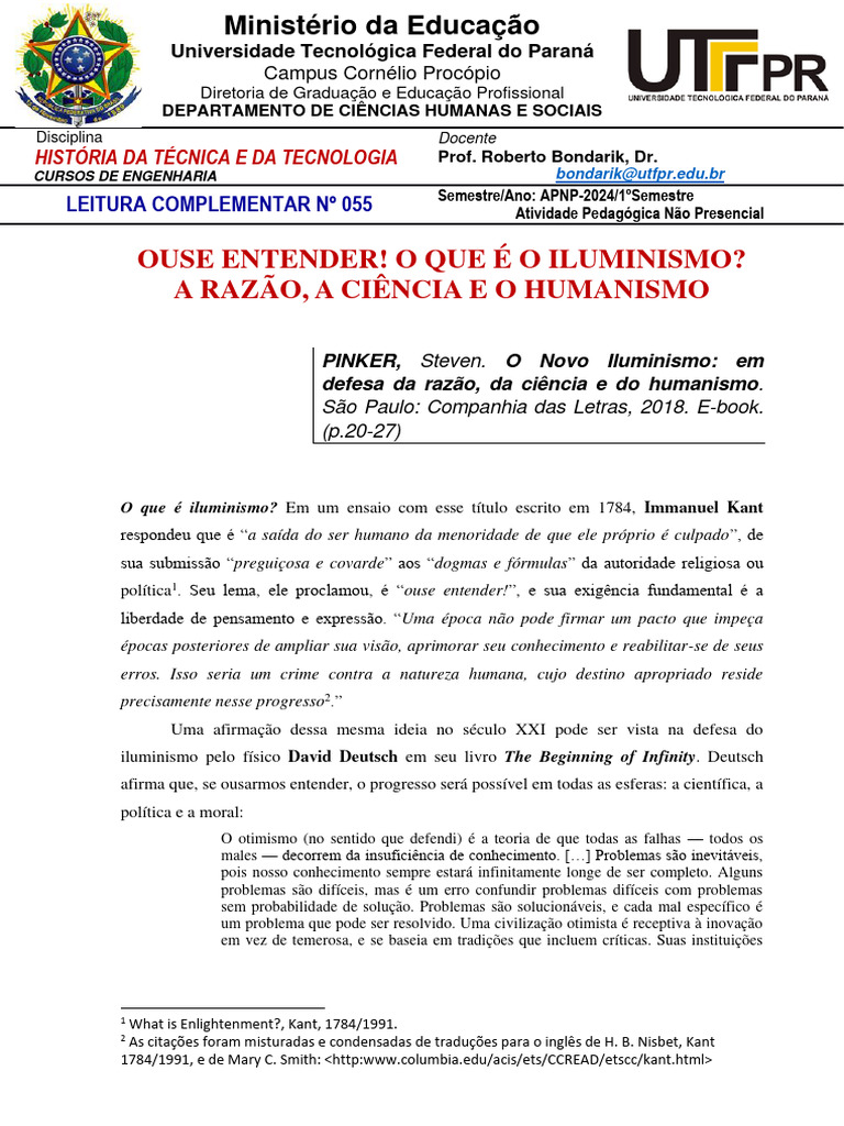 HTTec-Leitura n.055 - Ouse Entender - O Que É o Iluminismo | PDF | Science | Iluminismo