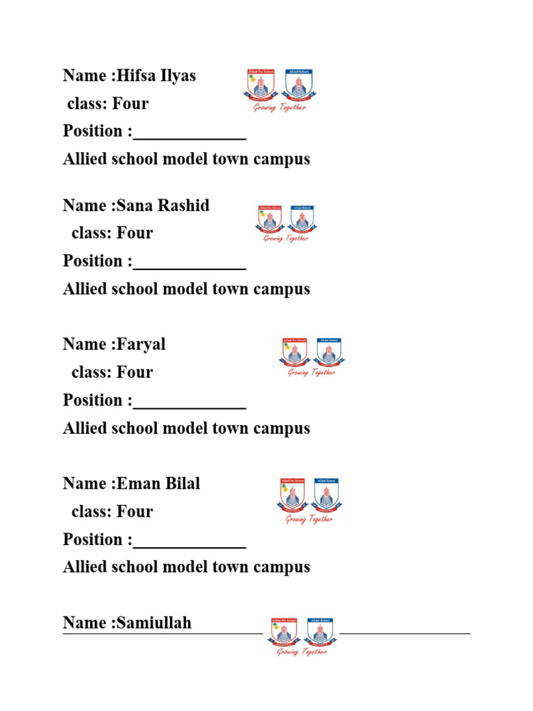 Class Four Student List - Allied School | PDF