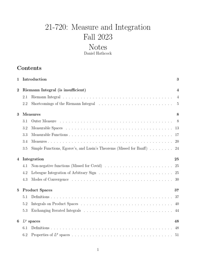 Daniel MI Notes | PDF | Integral | Lebesgue Integration