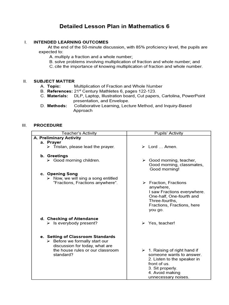 Detailed-Lesson-Plan-in-Mathematics-6 | PDF | Learning | Mathematics