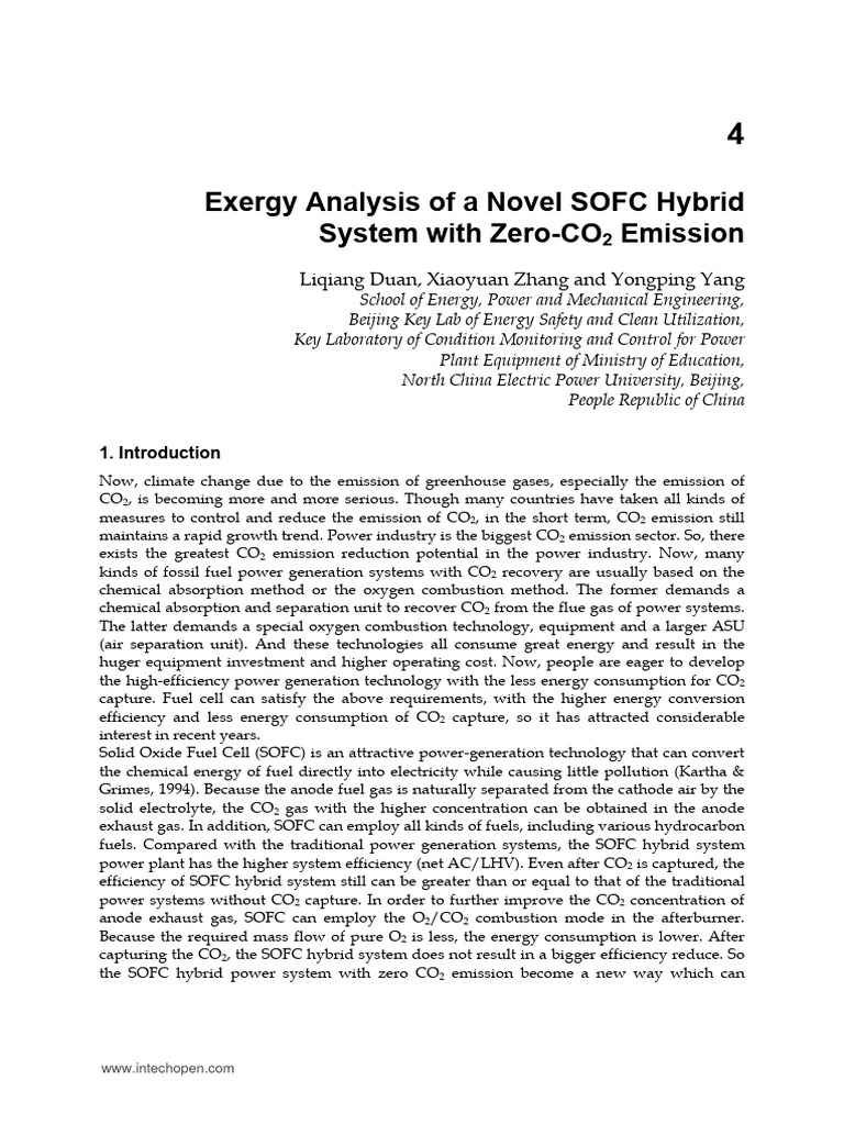 InTech-Exergy Analysis of a Novel Sofc Hybrid System With Zero Co2 Emission | PDF | Solid Oxide ...