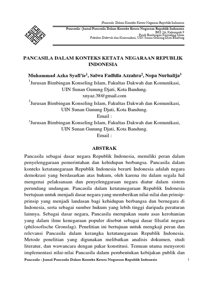 Jurnal Pancasila Dalam Konteks Ketatanegaraan Republik Indonesia - Kel. 8 - Bki 2a | PDF