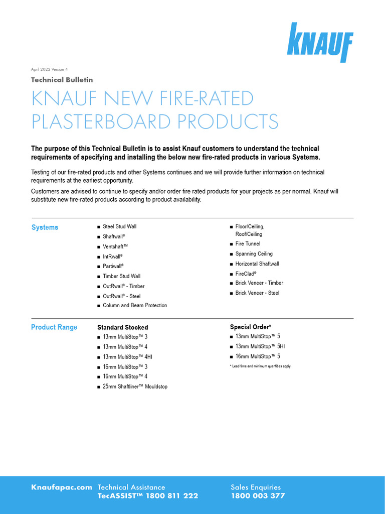 Knauf Fire-Rated Plasterboard Products - Technical Bulletin 032022 ...