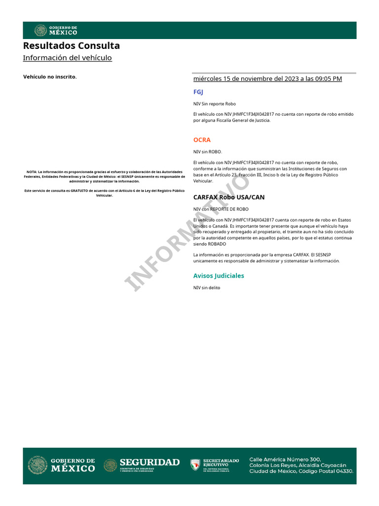 Informe de Robo Vehicular 2023 | PDF | Gobierno | Justicia