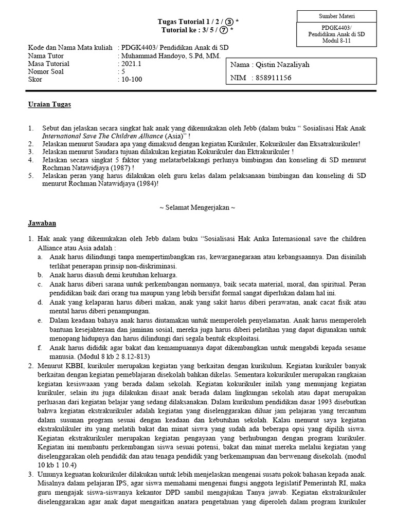 TT3 - Pendidikan Anak Di SD | PDF