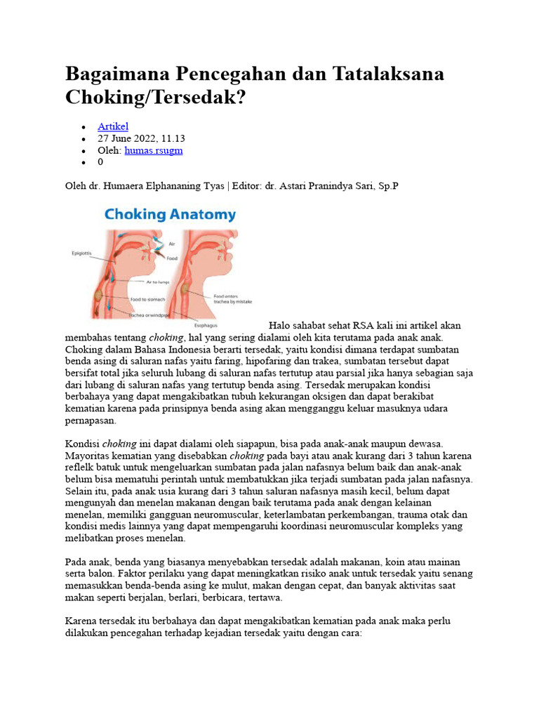 Bagaimana Pencegahan Dan Tatalaksana Choking | PDF