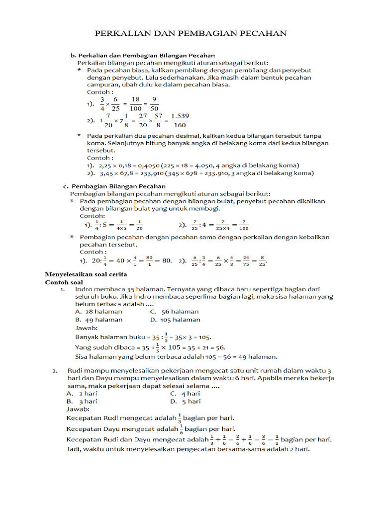 Tugas 7 Perkalian Dan Pembagian Pecahan | PDF