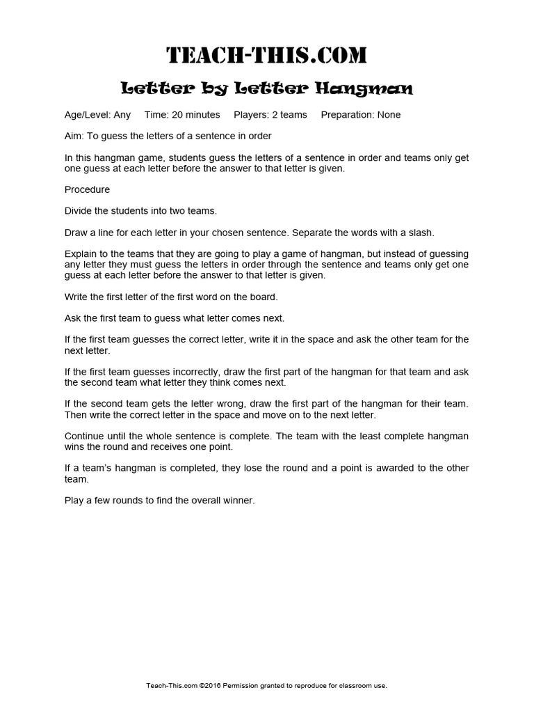 Letter by Letter Hangman | PDF