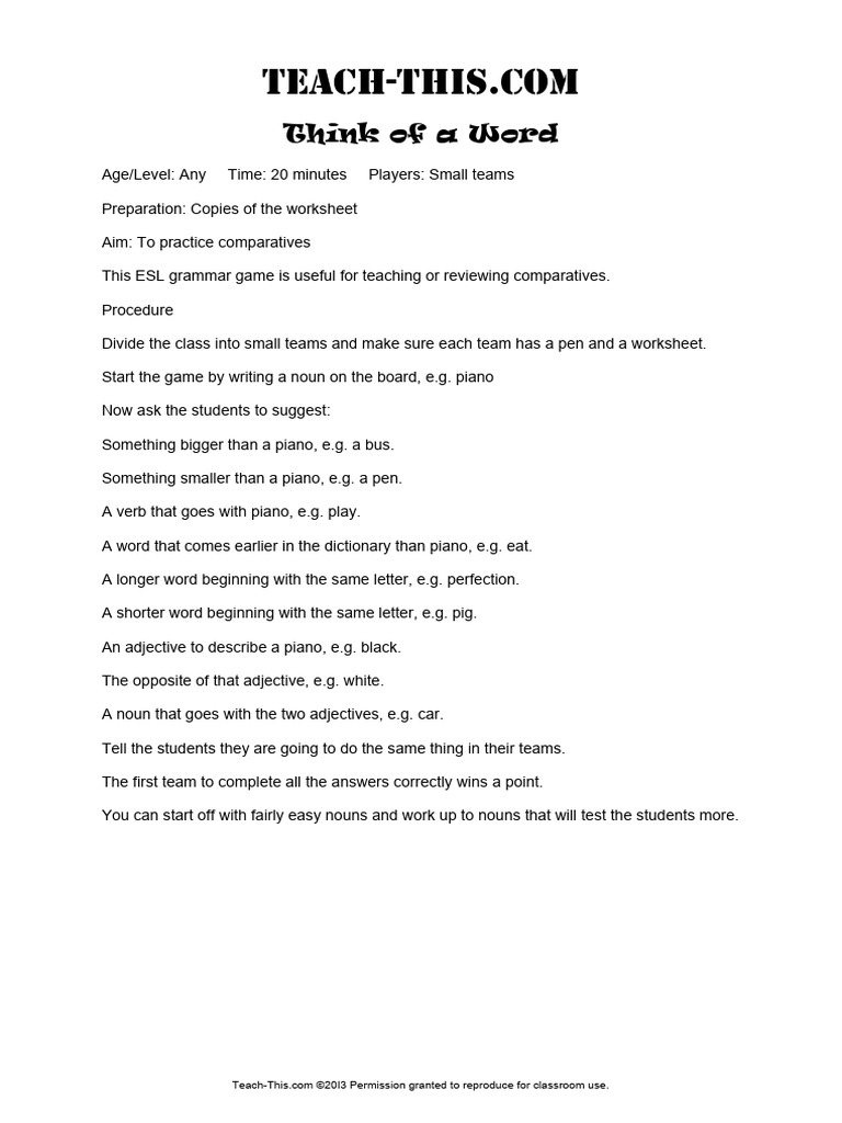 Think of A Word | PDF | Adjective | Noun