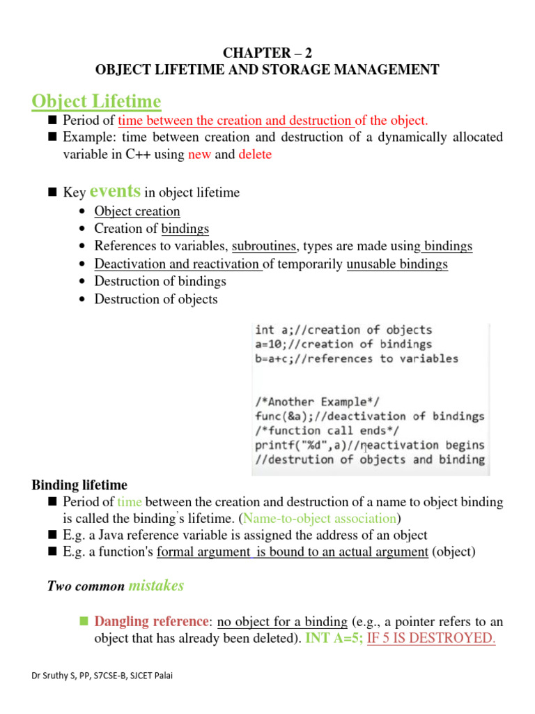 Object Lifetime and Storage Management | PDF | Variable (Computer Science) | Pointer (Computer ...