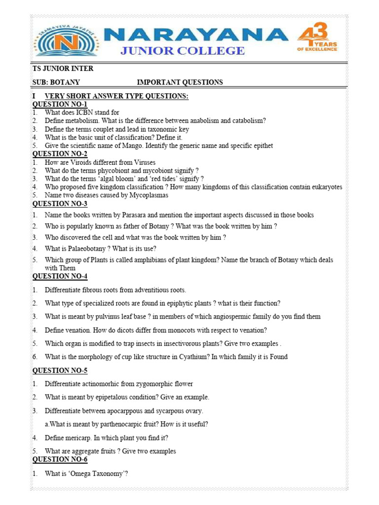 TS JR Botany Imp Questions | PDF | Meiosis | Sexual Reproduction