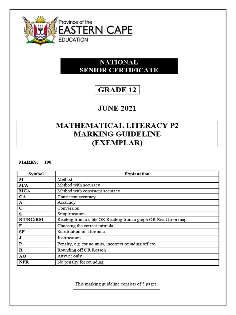 Mathematical Literacy P2 Memo June 2021 Eng | PDF | Mathematics ...