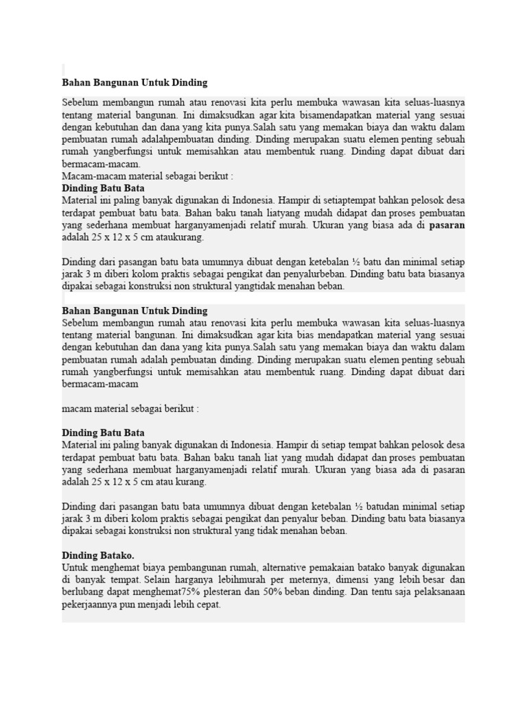 Bahan Bangunan Untuk Dinding | PDF