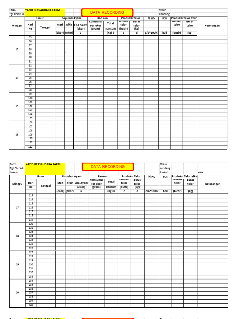 Monitoring Recording Ayam | PDF