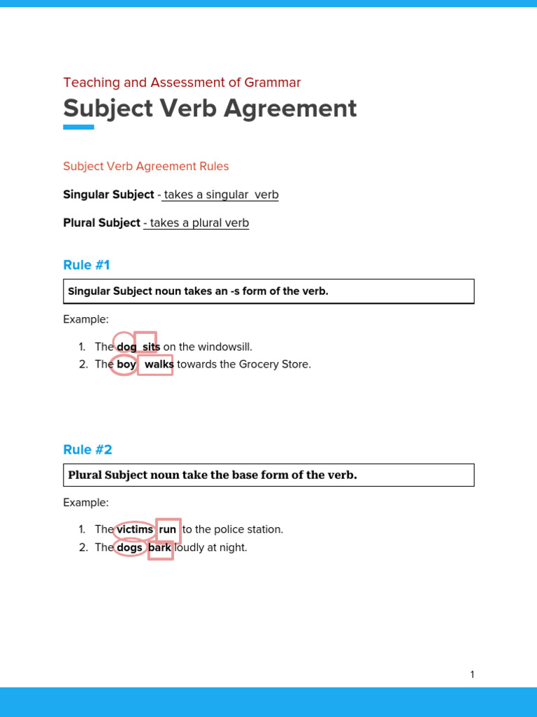 Subject Verb Agreement Rules | PDF | Grammatical Number | Plural